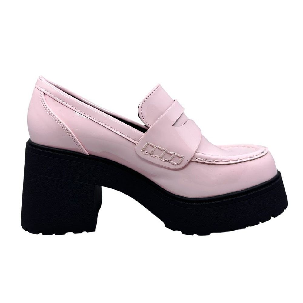 Soda Baby Pink Patent Leather Platform Penny Loafers - Gem
